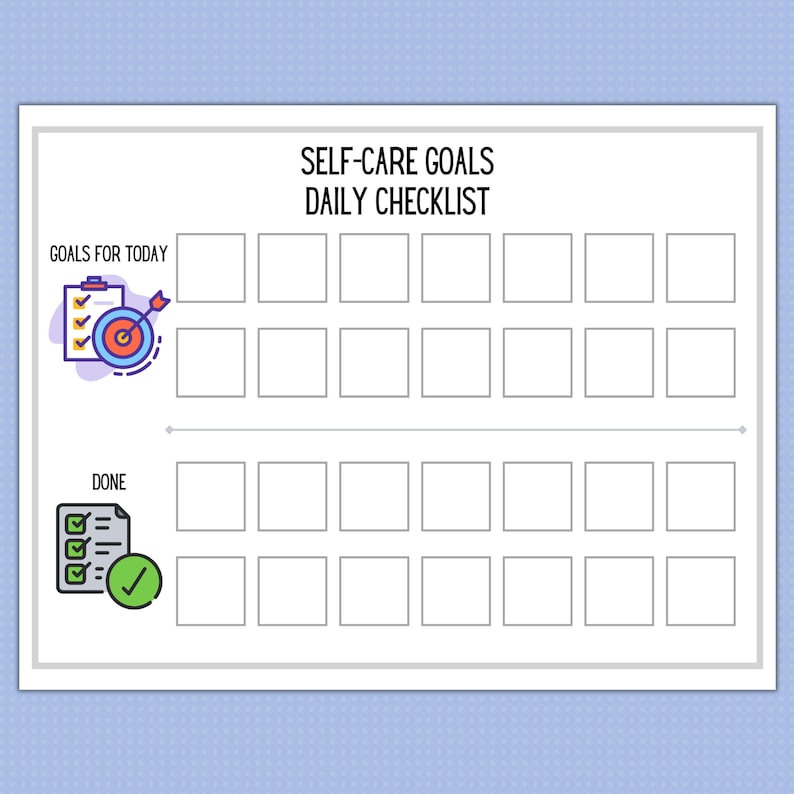 Self Care Chart, Printable Daily Checklist and Task Tiles, Goal Planner ...