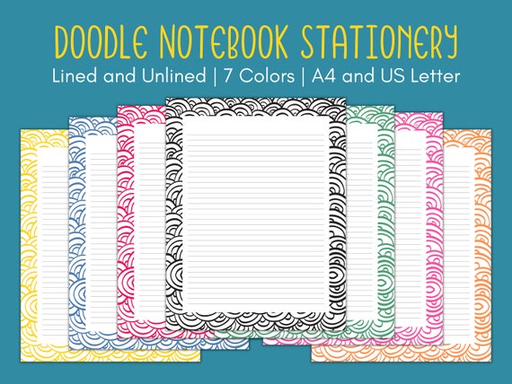 Printable Writing Paper Doodle Border Notepaper 7 Color | Etsy