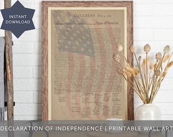 Declaration of Independence, Printable Patriotic Wall Art Decor or Gift ...