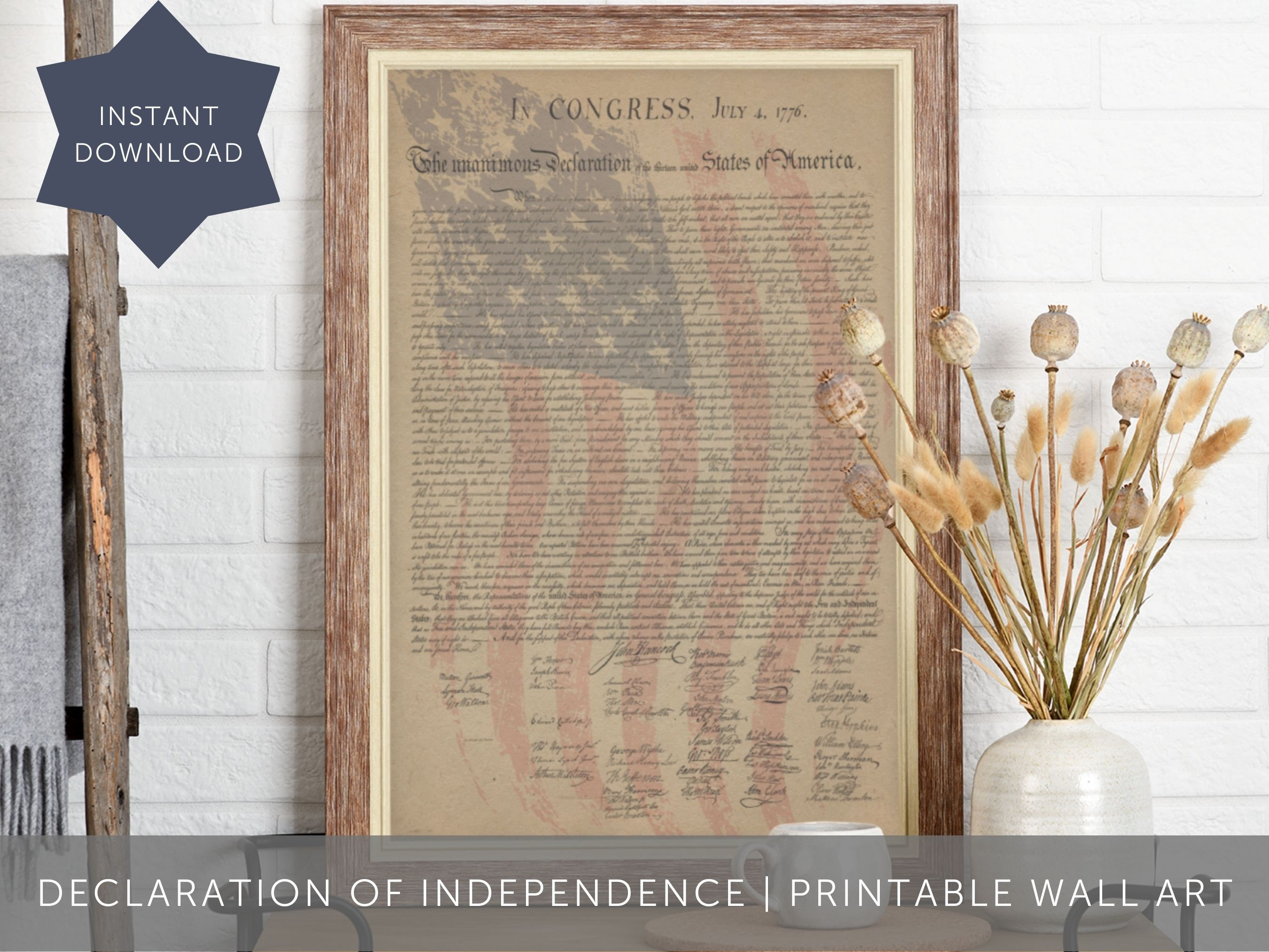Declaration of Independence Printable Wall Art American Flag Patriotic ...