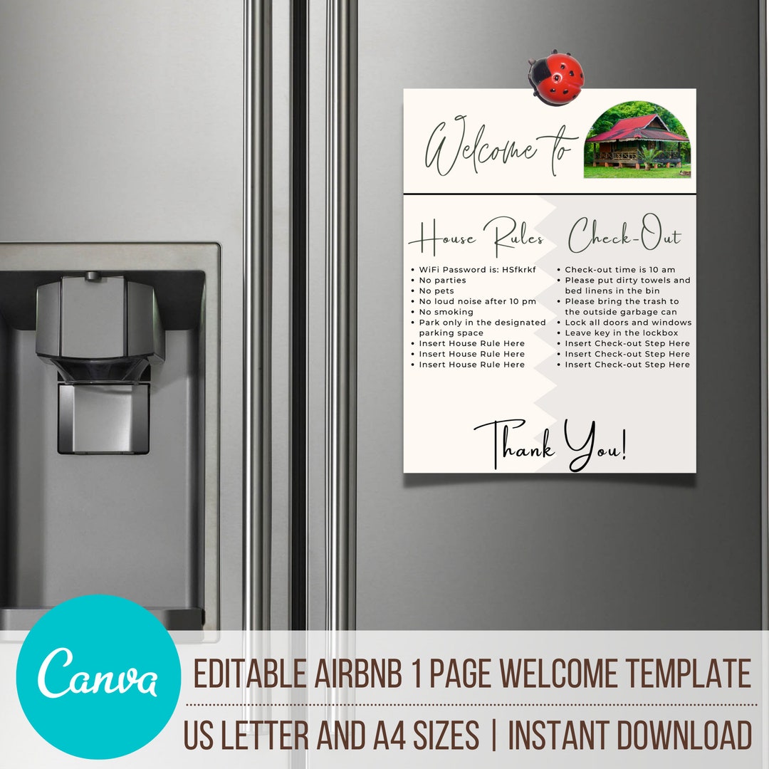 Airbnb Welcome Guide, House Rules and Check-out Instructions Template ...