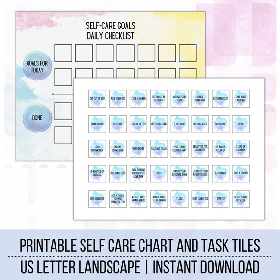 Printable Self Care Chart and Task Tiles Daily Self Care - Etsy