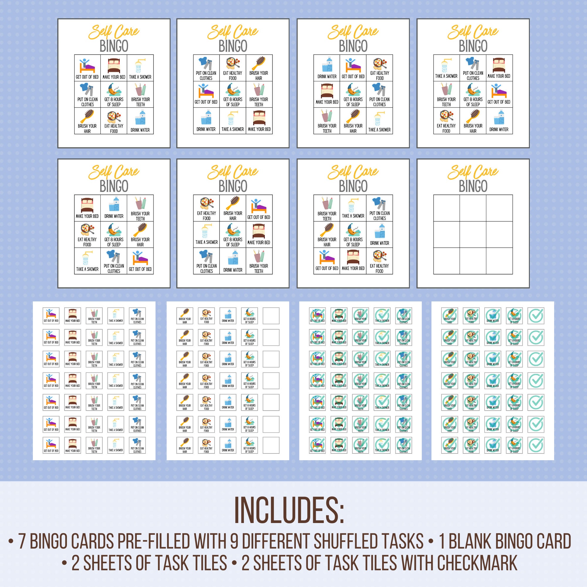 Self Care Bingo Cards and Task Tiles, Instant Digital Download - Etsy