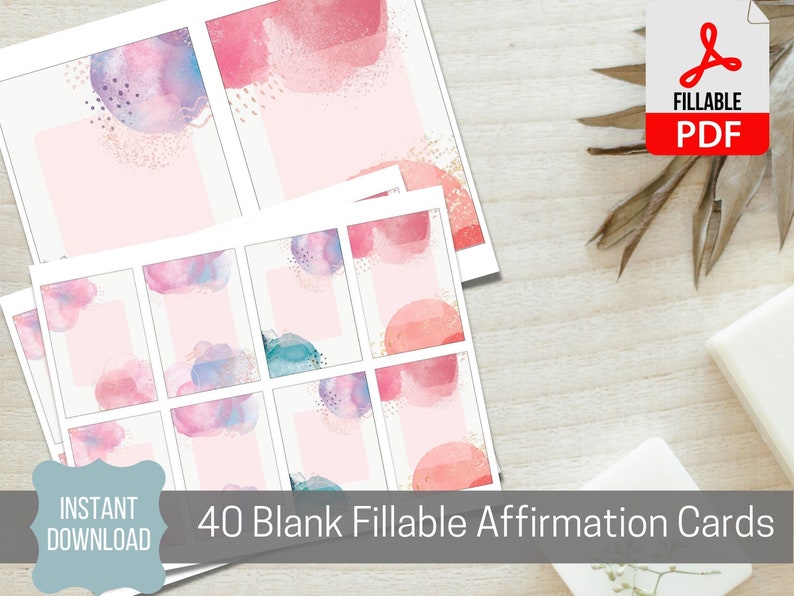 Editable Blank Affirmation Cards 40 Customizable Printable Cards With ...