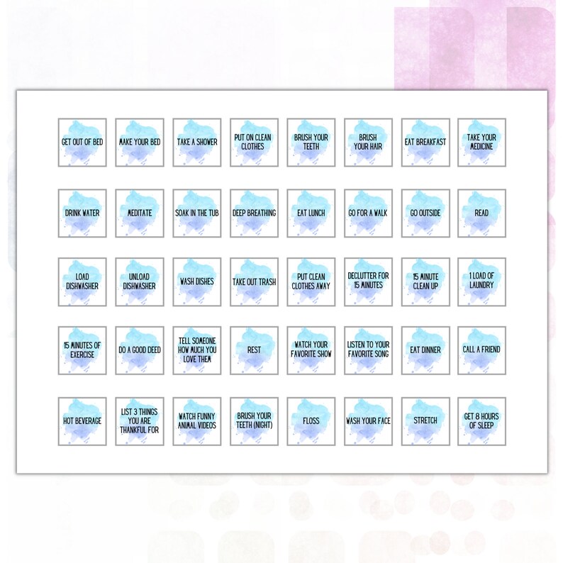 Printable Self Care Chart and Task Tiles Daily Self Care - Etsy