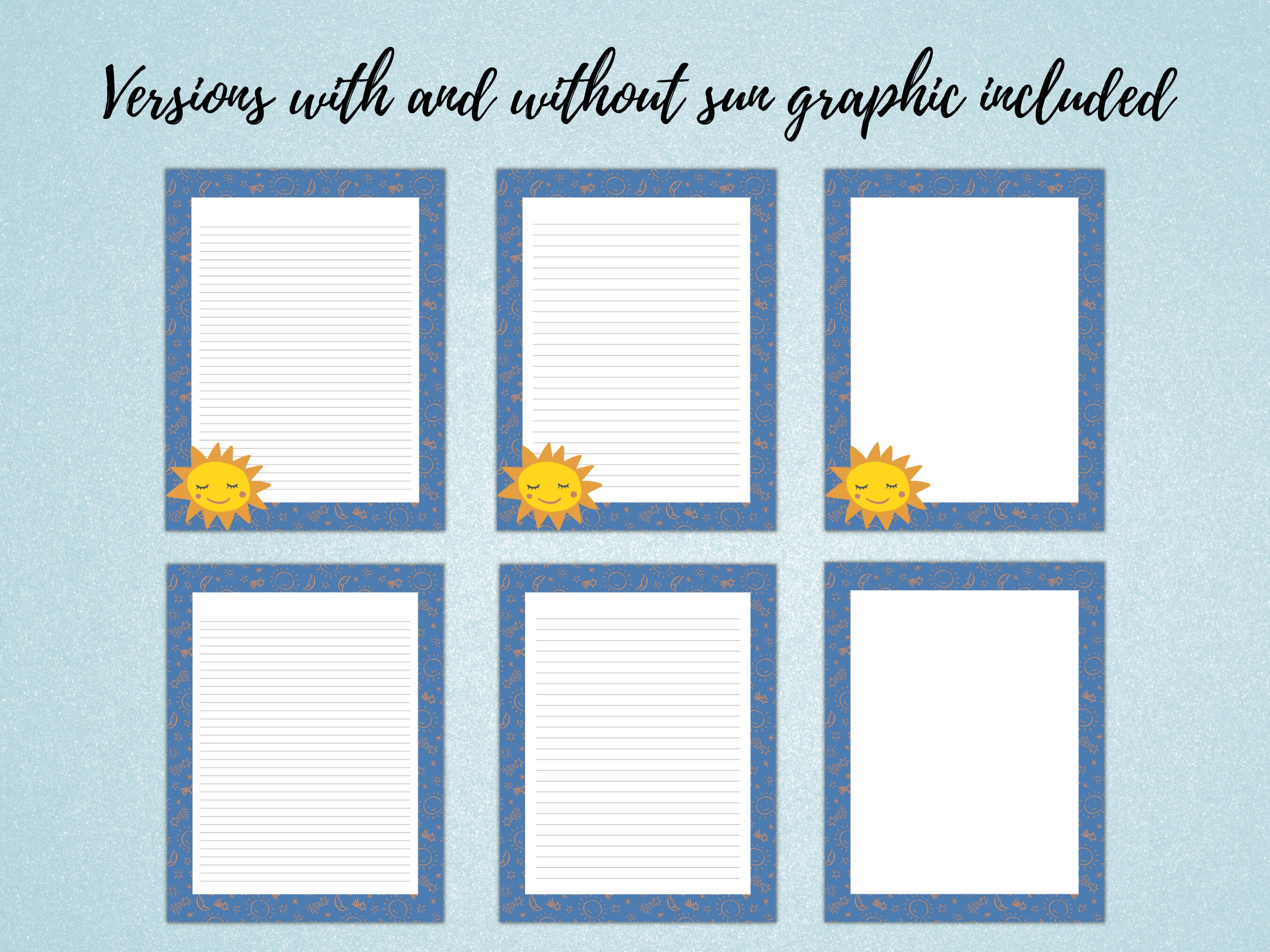 Printable Stationery Paper, Sun Moon and Shooting Stars Doodle Border ...