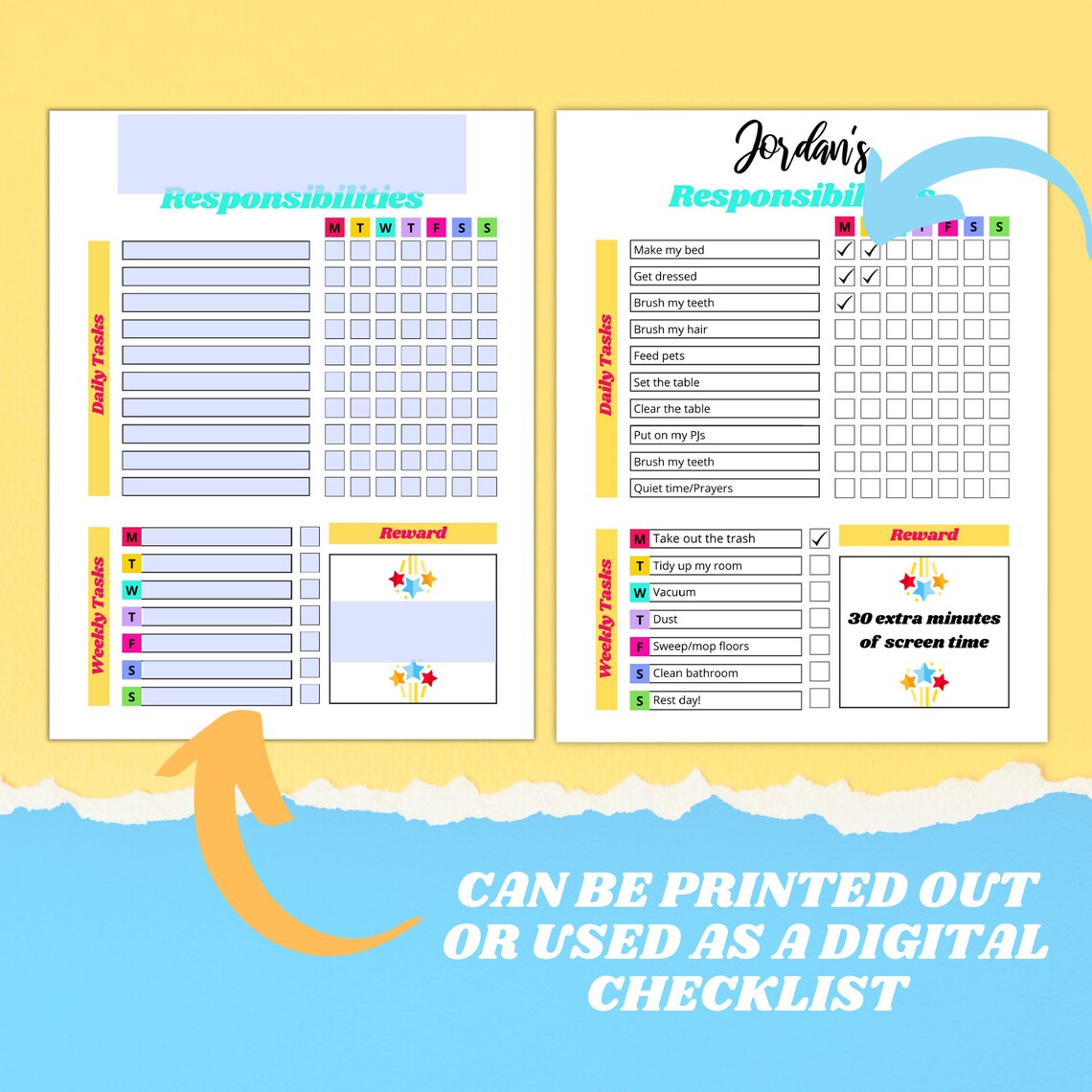 Responsibility Chart, Chore Chart for Kids, Printable to Do List ...