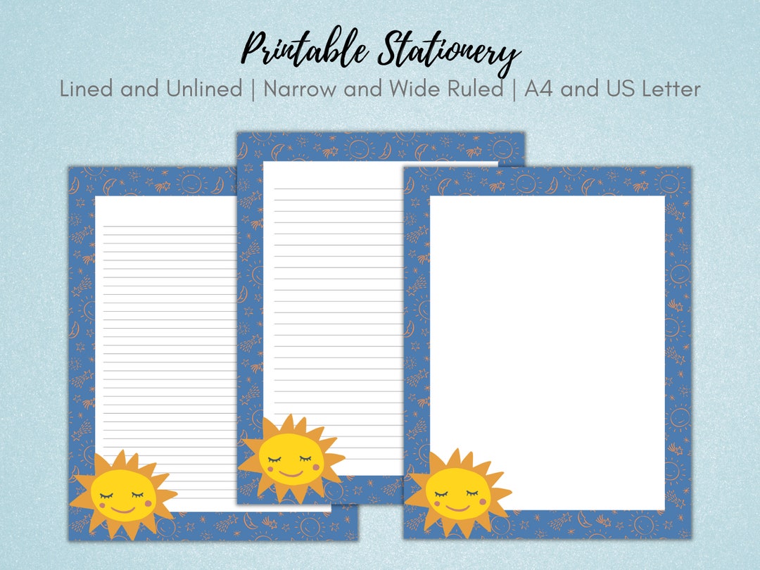 Printable Stationery Paper, Sun Moon and Shooting Stars Doodle Border ...