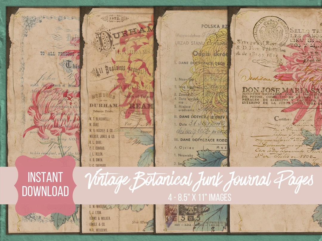 Digital Collage Pages Nature, Vintage Botanical Ephemera, Printable ...