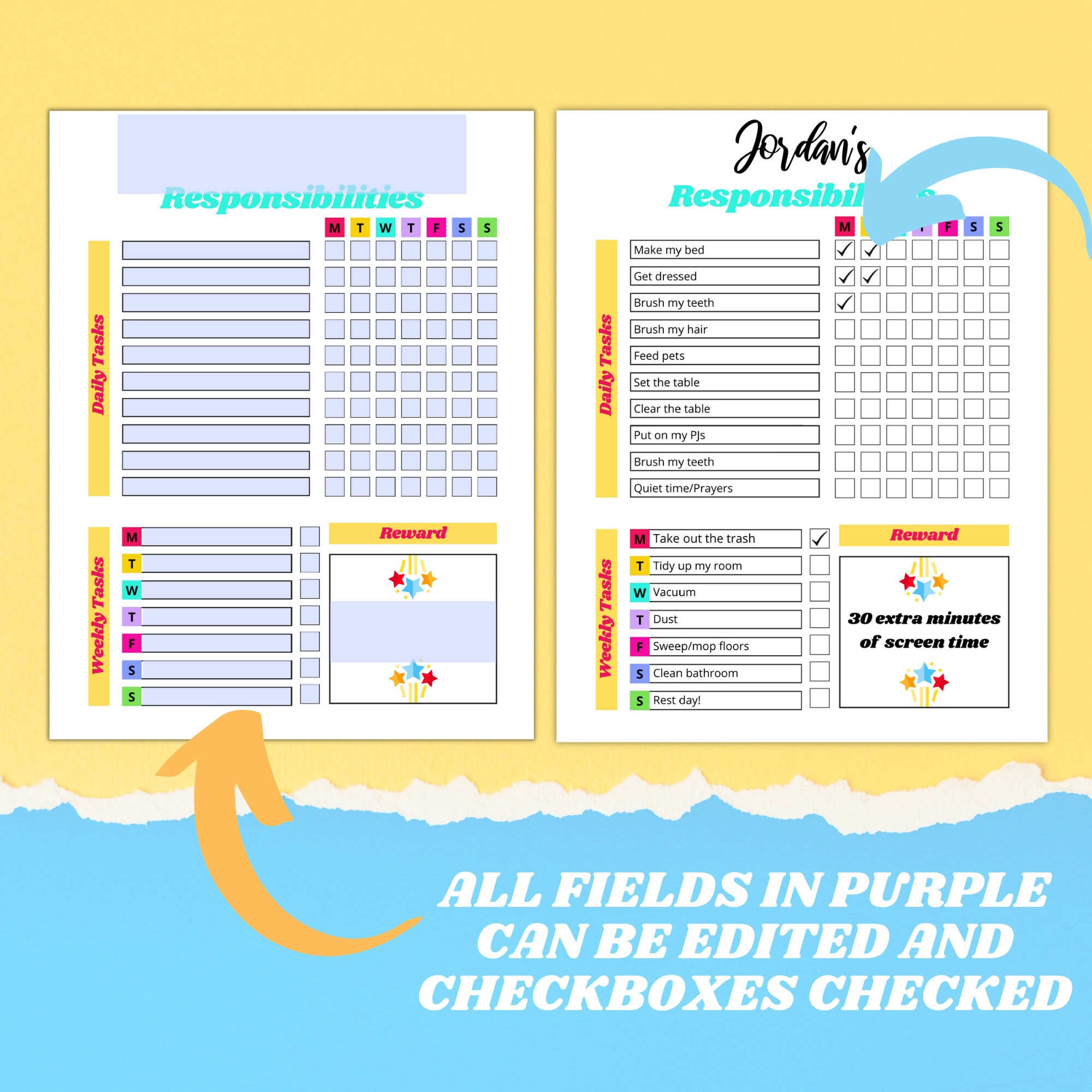 Responsibility Chart, Chore Chart for Kids, Printable to Do List ...