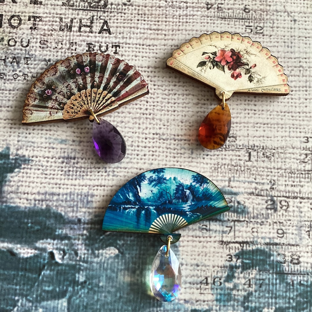 Whimsical Fan Brooch,statement Fan Badge ,wooden Statement Fan Pin ...