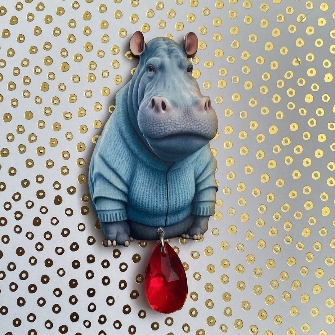 Whimsical Hippopotamus Pin,statement Hippo Brooch, Hippopotamus Lover ...