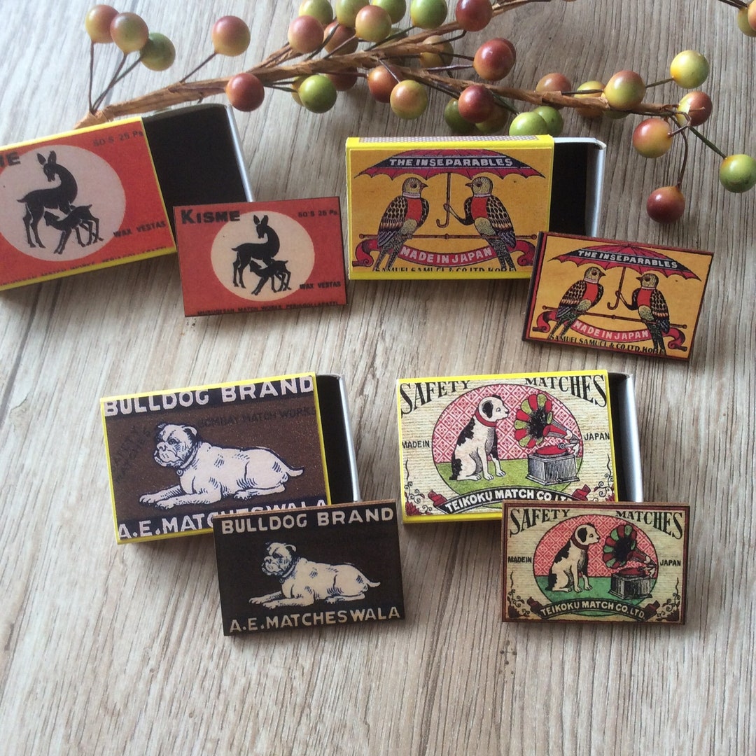 Matchbox Label Brooches,bulldog Pin,dog and Gramophone Pin,bird ...