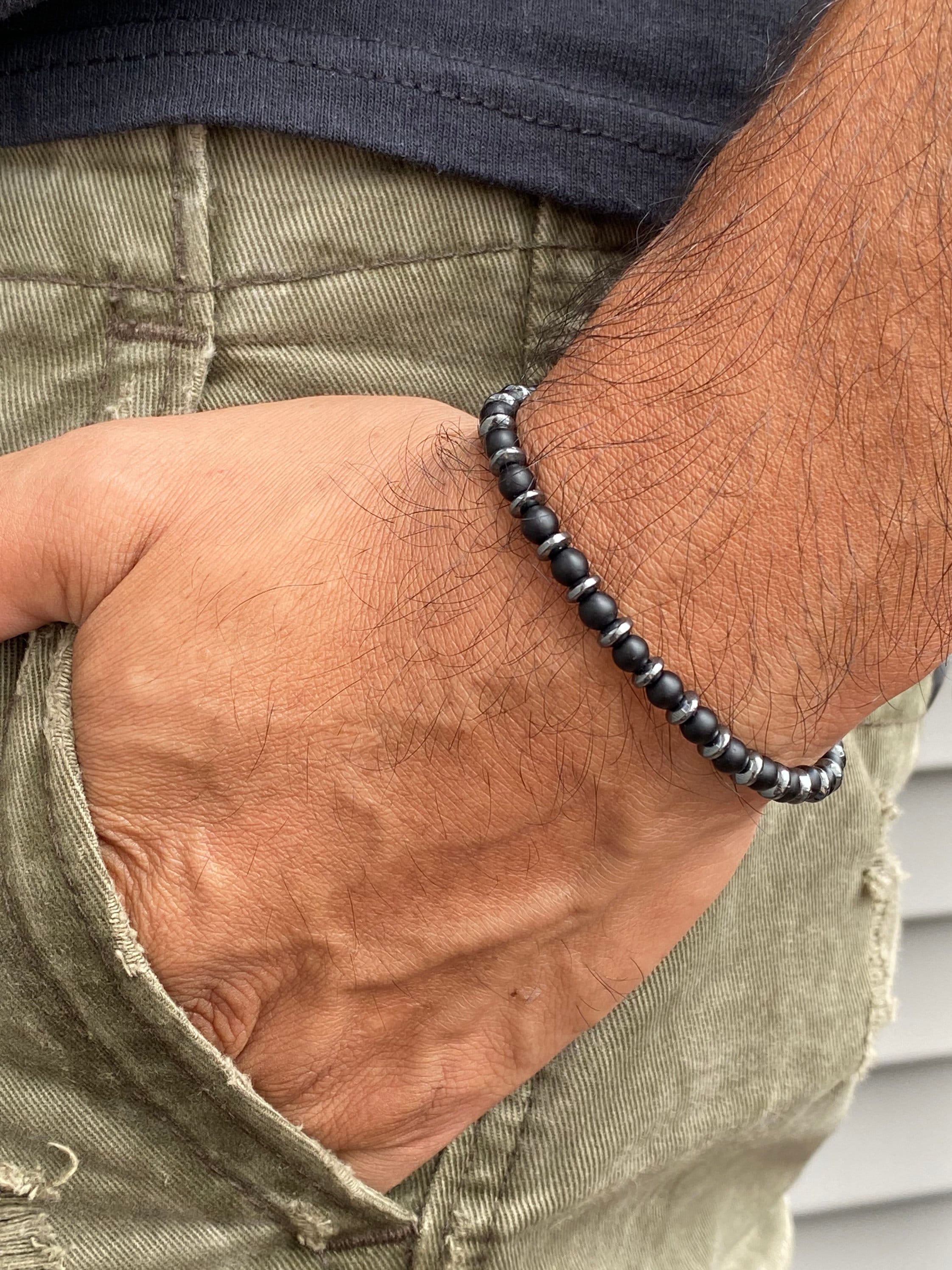 Men's Bracelet Mens Beaded Bracelet Men's Black | Etsy