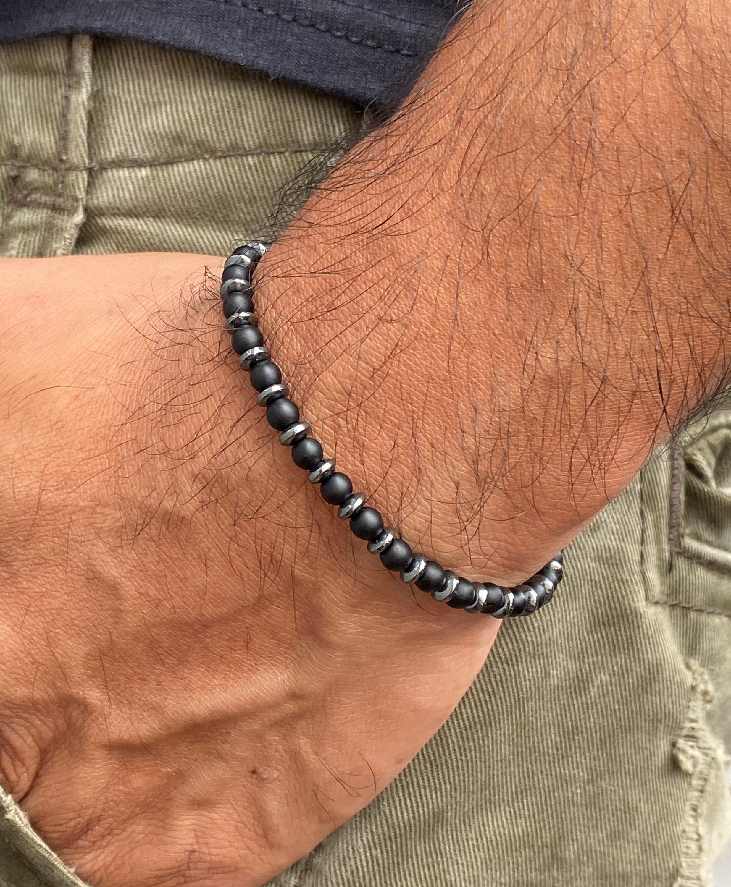 Men's Bracelet Mens Beaded Bracelet Men's Black | Etsy