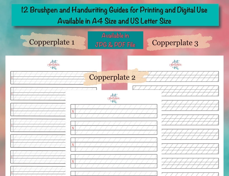 Calligraphy and Handwriting Blank Guide Sheets, 12 Variations, PDF JPG ...
