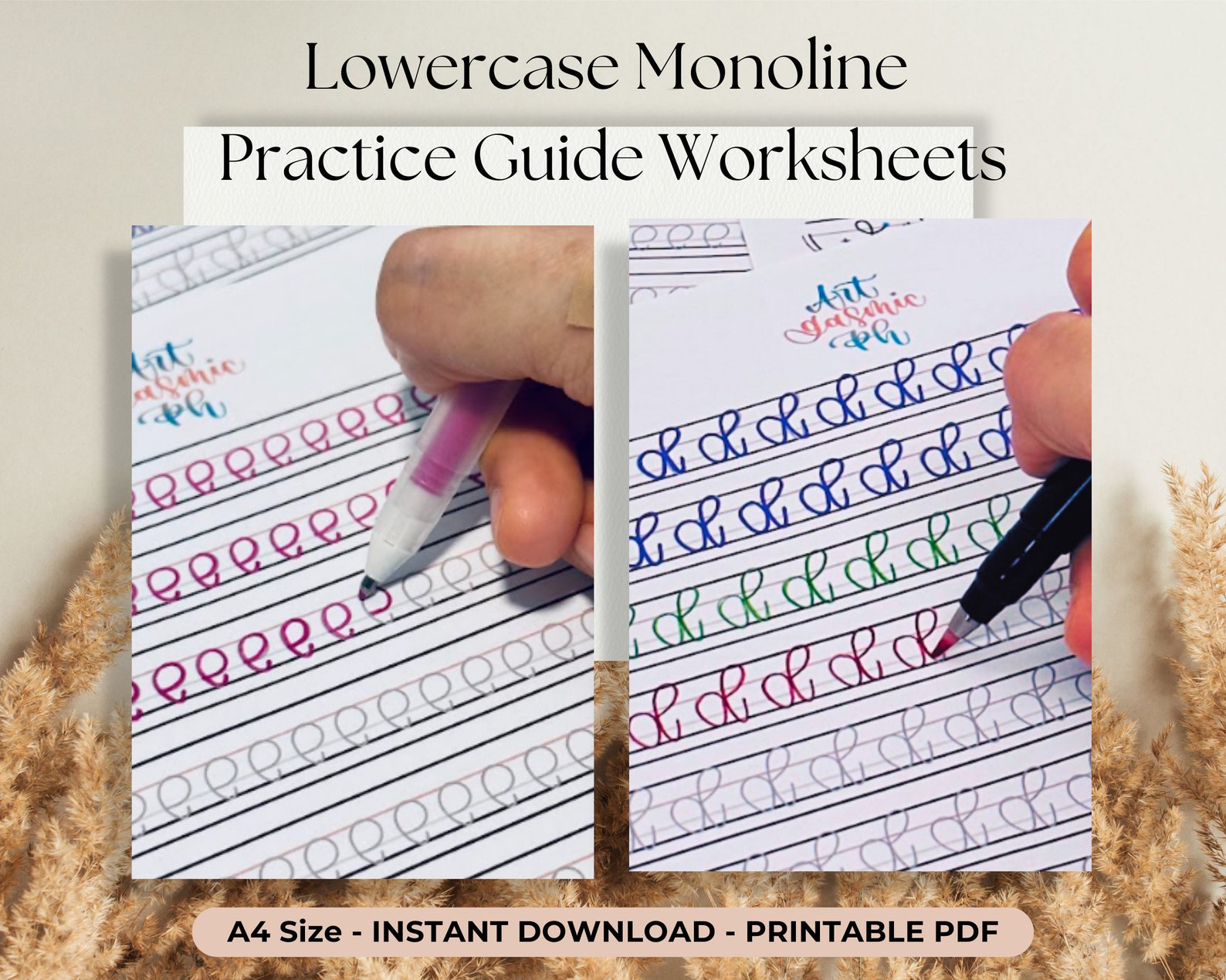 Lowercase Monoline Practice Guide Worksheet I Monoline Calligraphy ...