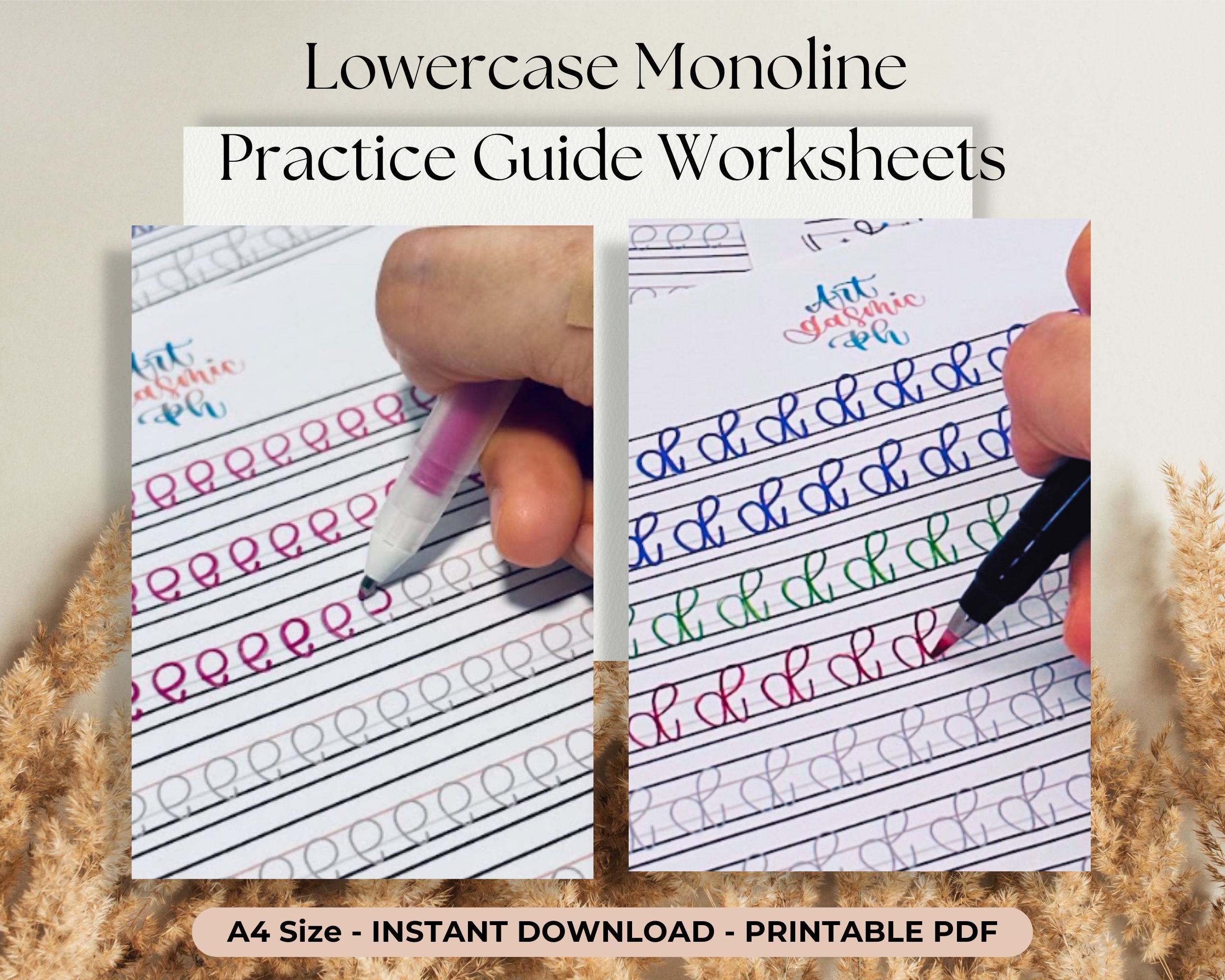 Lowercase Monoline Practice Guide Worksheet I Monoline Calligraphy ...