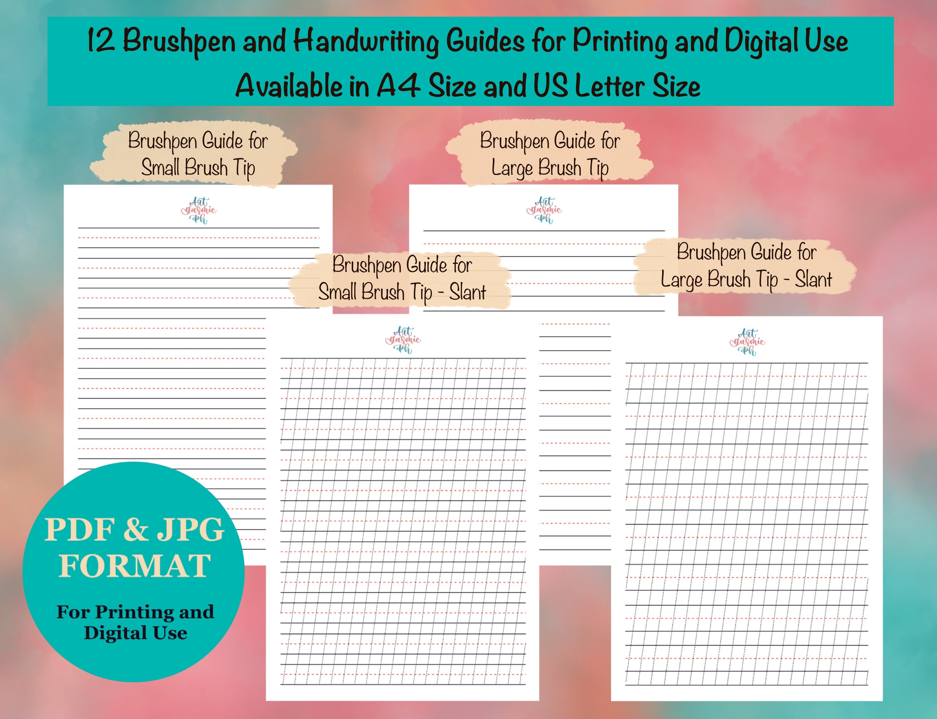 Calligraphy and Handwriting Blank Guide Sheets, 12 Variations, PDF JPG ...