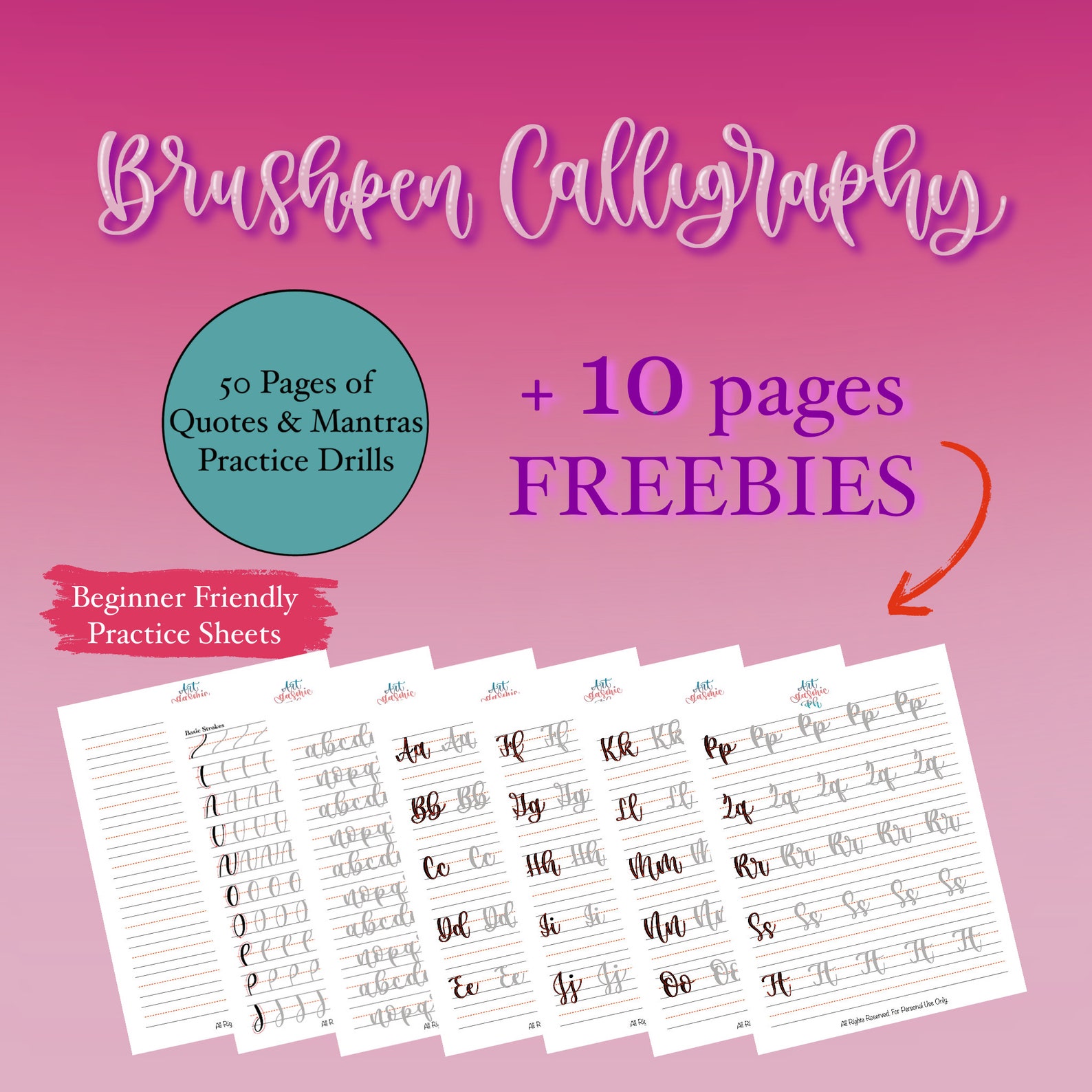 Brush Pen Calligraphy Worksheets 50 Pages of Quotes and Mantras Writing ...