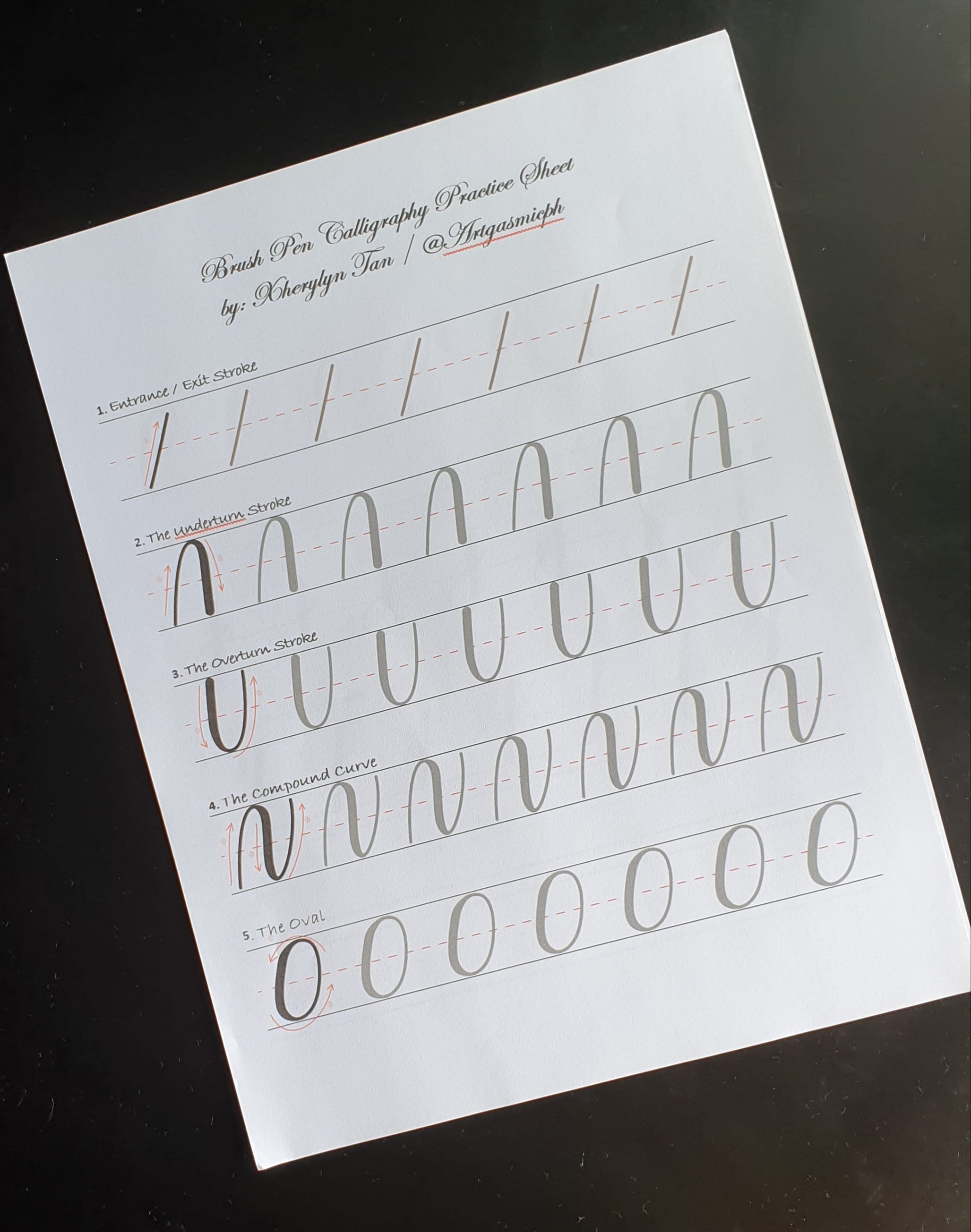 8 Basic Strokes in Calligraphy Worksheet Beginner's Calligraphy Digital ...