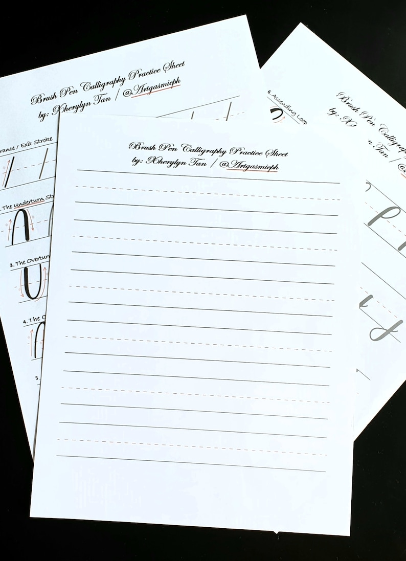 8 Basic Strokes in Calligraphy Worksheet Beginner's Calligraphy Digital Practice Sheets Basic ...
