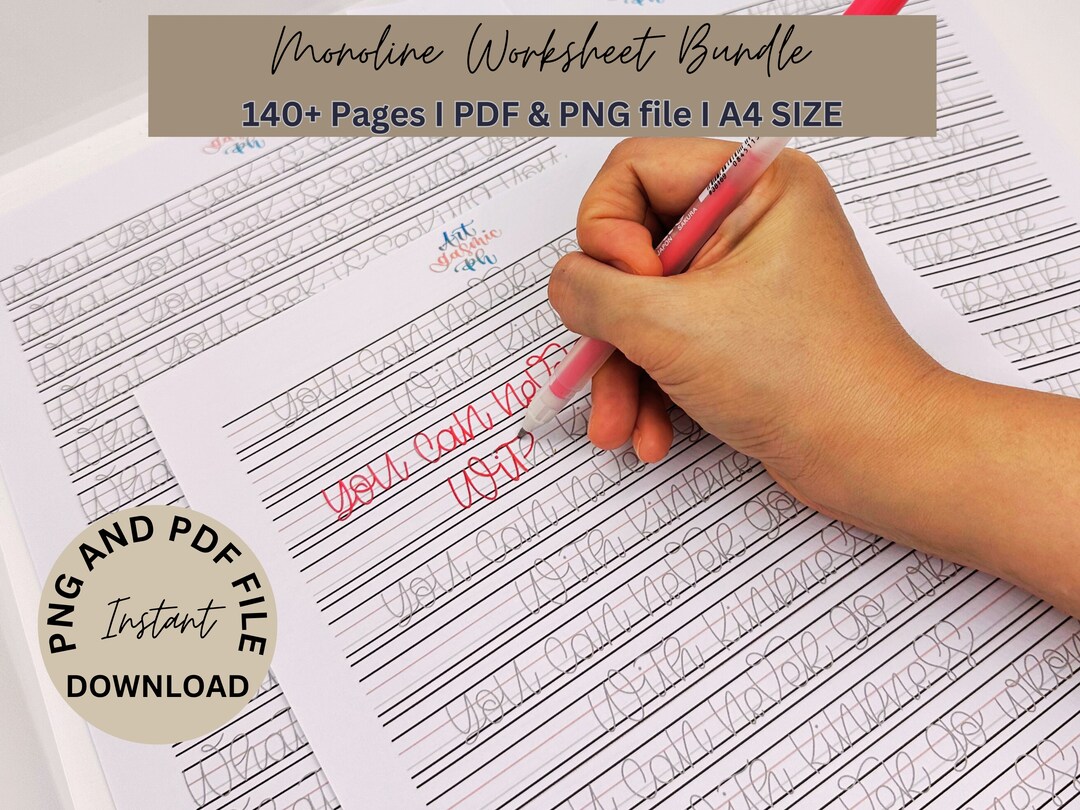 Monoline Bundle, Lettering and Procreate Handwriting Practice Guide ...