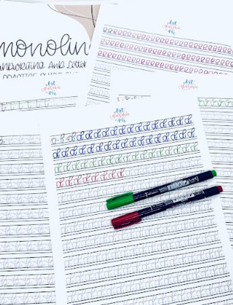 Lowercase Monoline Practice Guide Worksheet I Monoline Calligraphy ...