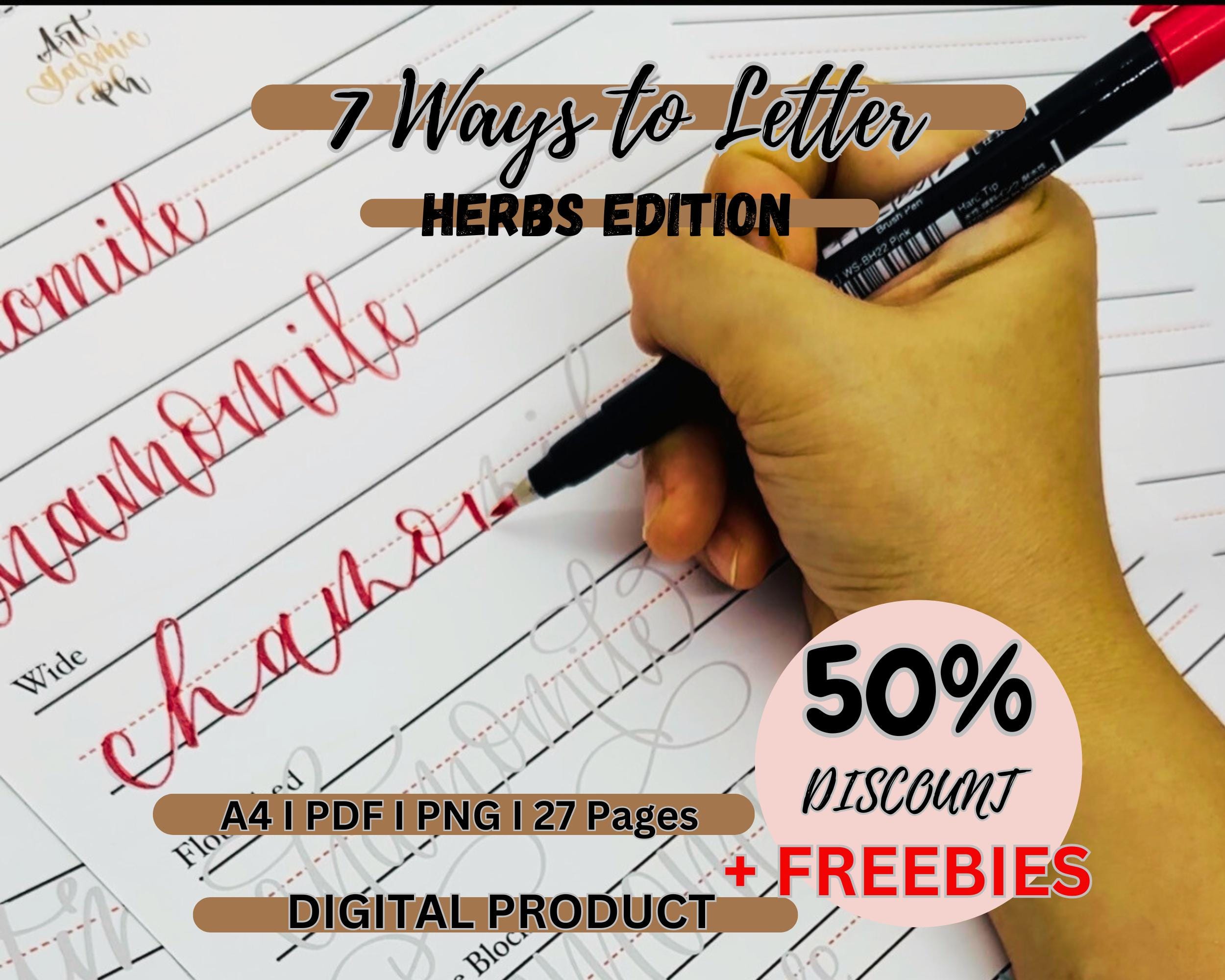 7 Ways to Letter Calligraphy Practice Worksheets, Lettering Practice ...