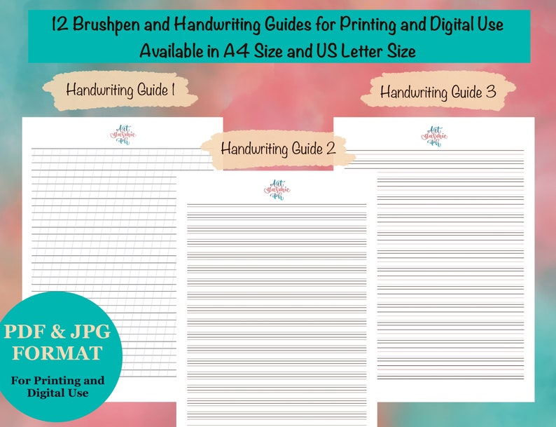 Calligraphy and Handwriting Blank Guide Sheets, 12 Variations, PDF JPG ...