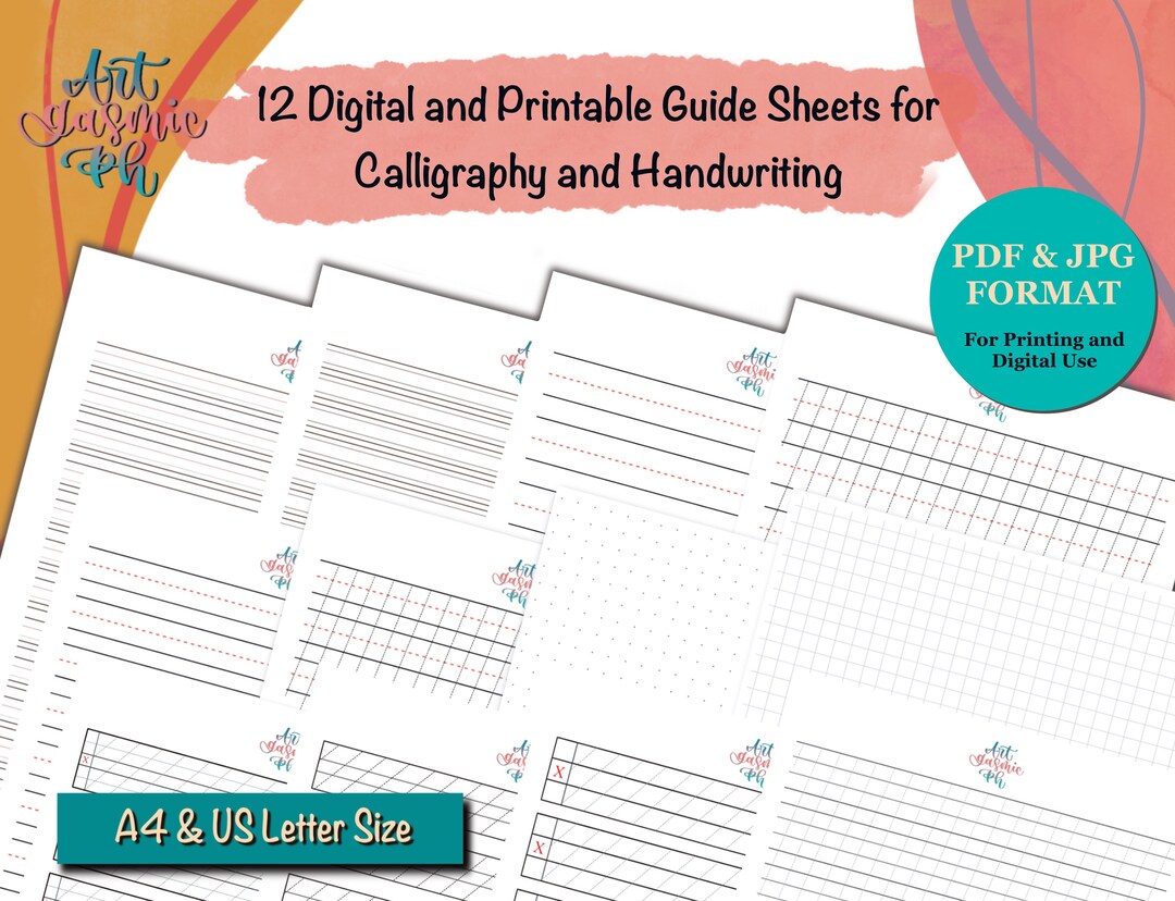 Calligraphy and Handwriting Guide Sheets I 12 Variations I US Letter ...