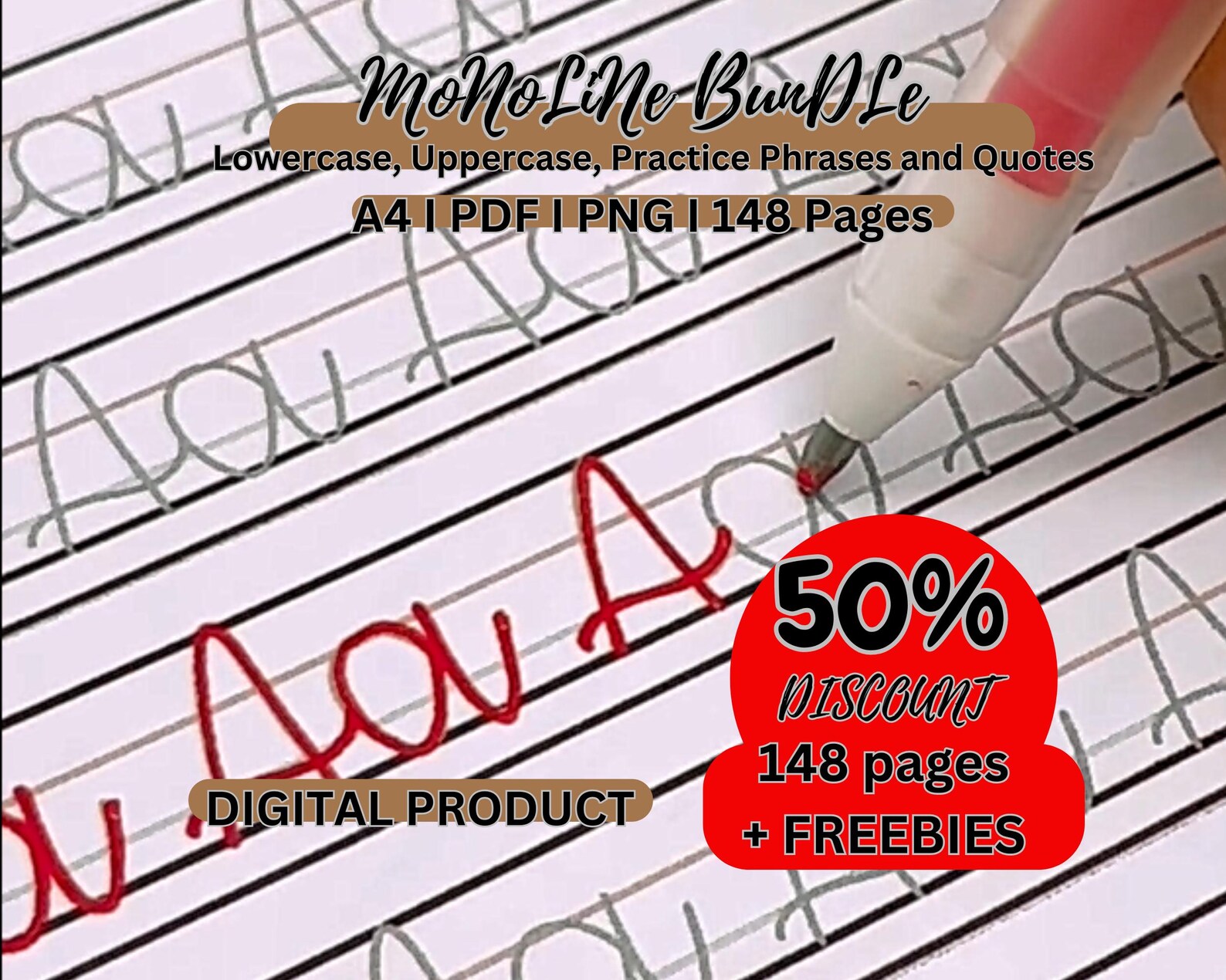 Monoline Lettering Bundle, Monoline Calligraphy and Procreate ...