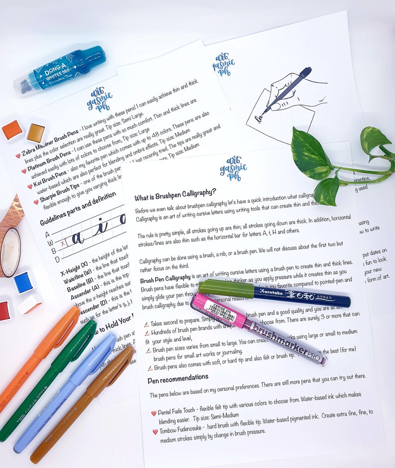 Brush Pen Calligraphy Practice Sheets: Beginner Lettering Guide (PDF ...