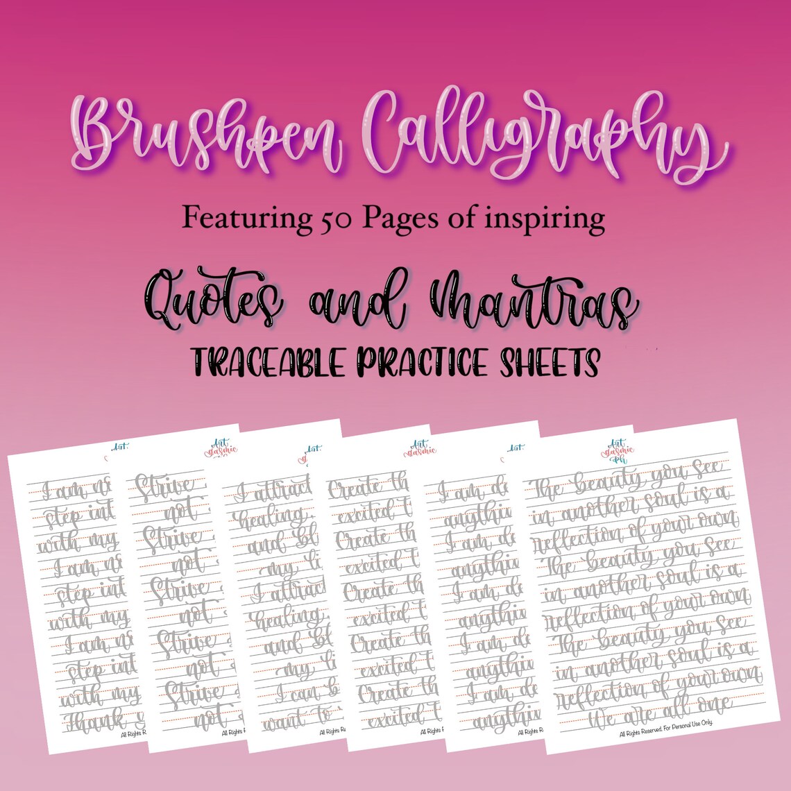 Brush Pen Calligraphy Worksheets 50 Pages of Quotes and Mantras Writing ...