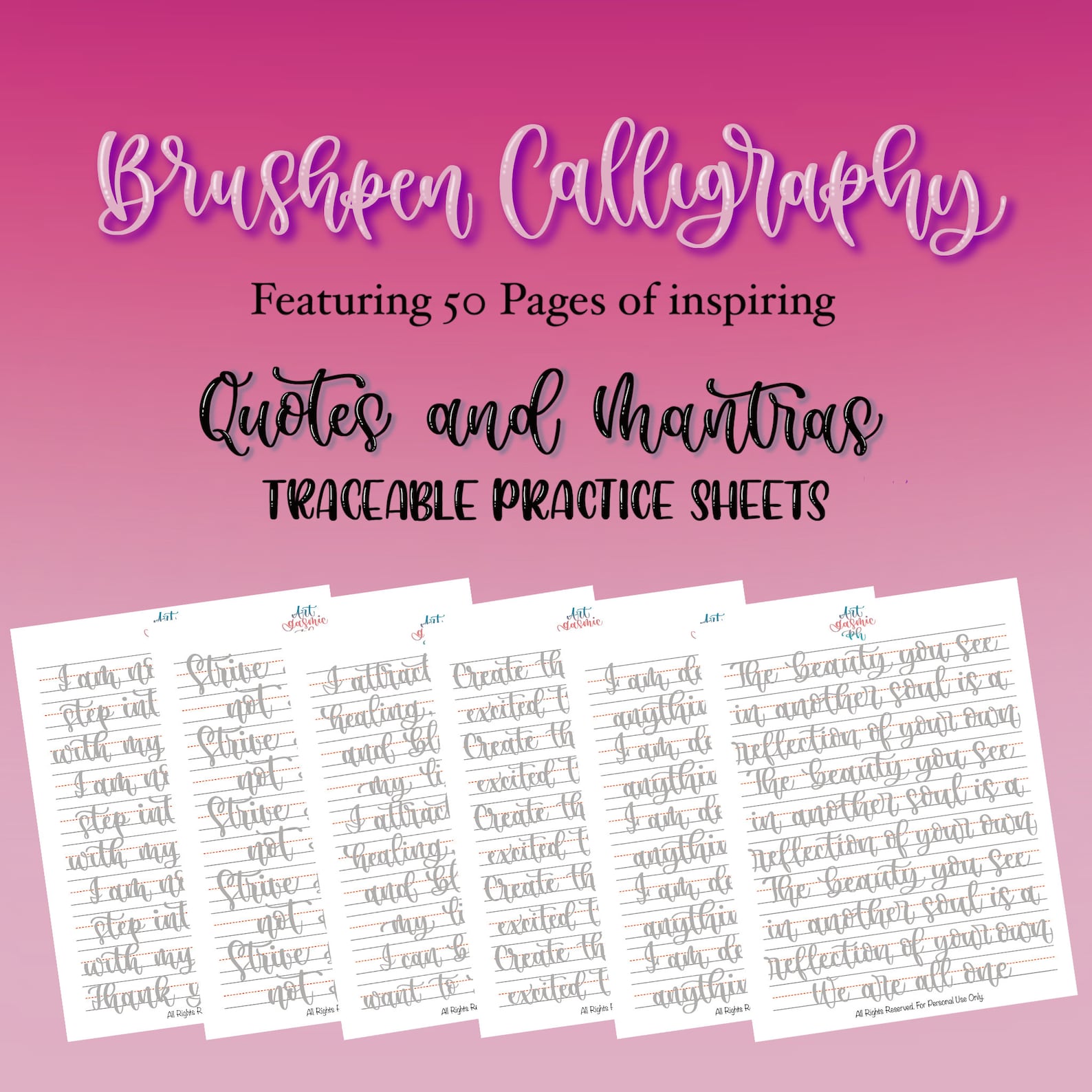 Brush Pen Calligraphy Worksheets 50 Pages of Quotes and Mantras Writing ...