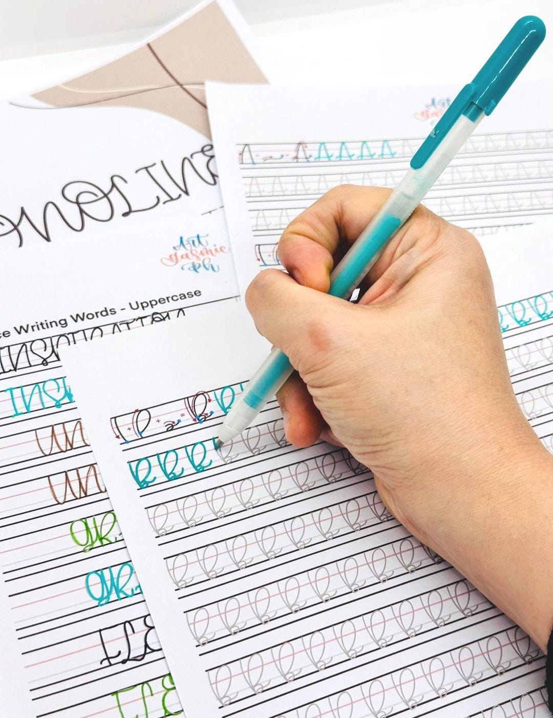 Monoline Lettering Practice Sheets: Uppercase Calligraphy (PDF, PNG) - Etsy