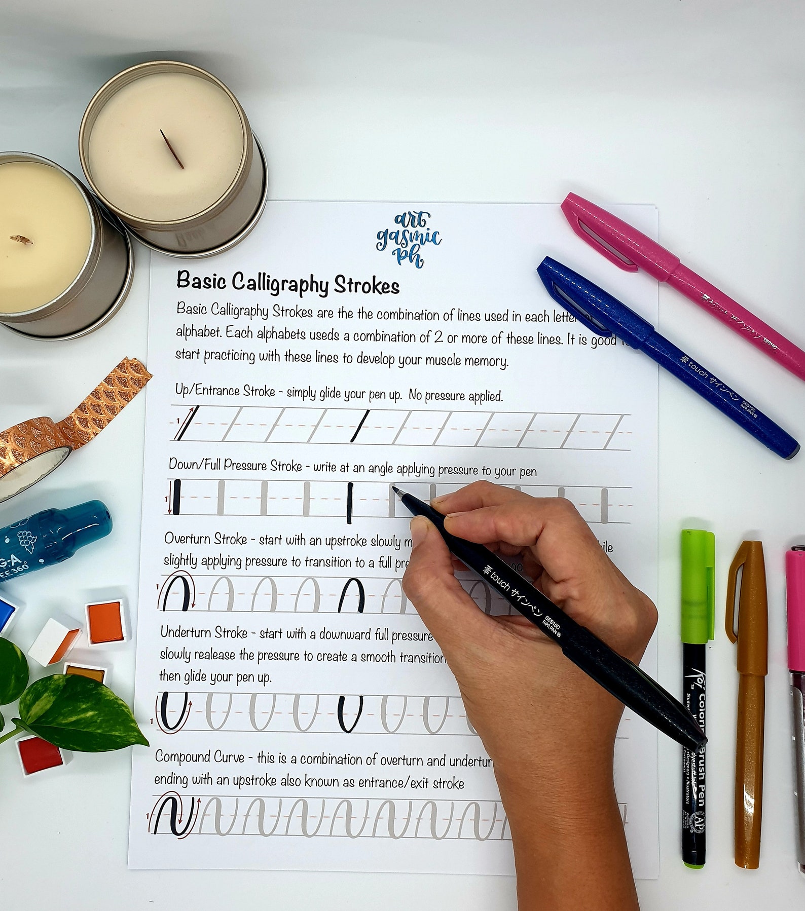 Brush Pen Calligraphy Practice Sheets: Beginner Lettering Guide (PDF ...