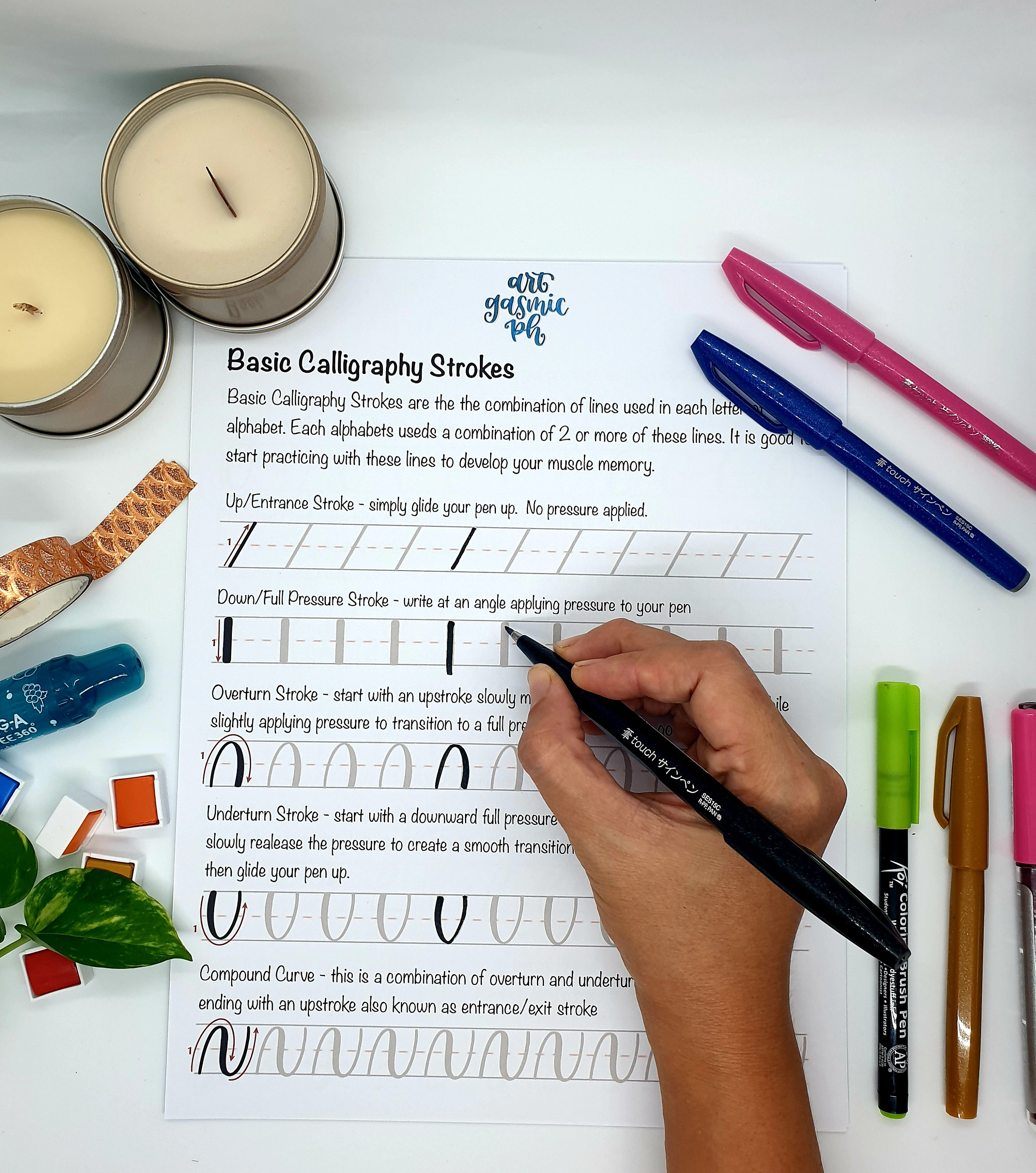 Brush Pen Calligraphy Practice Sheets: Beginner Lettering Guide (PDF ...