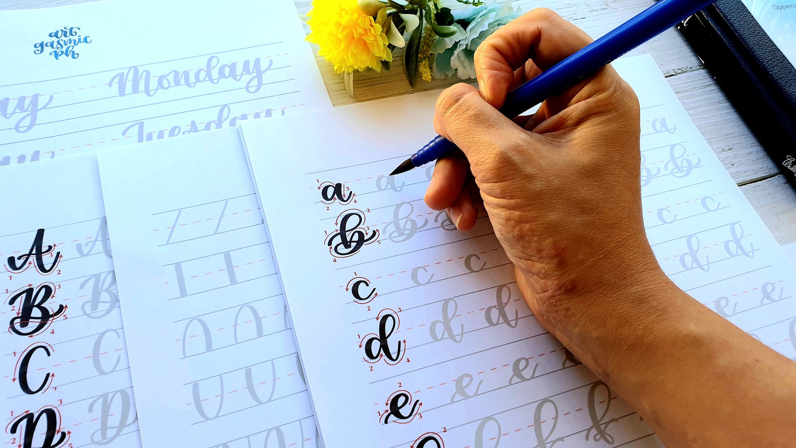 Brush Pen Calligraphy Practice Sheets: Beginner Lettering Guide (PDF ...