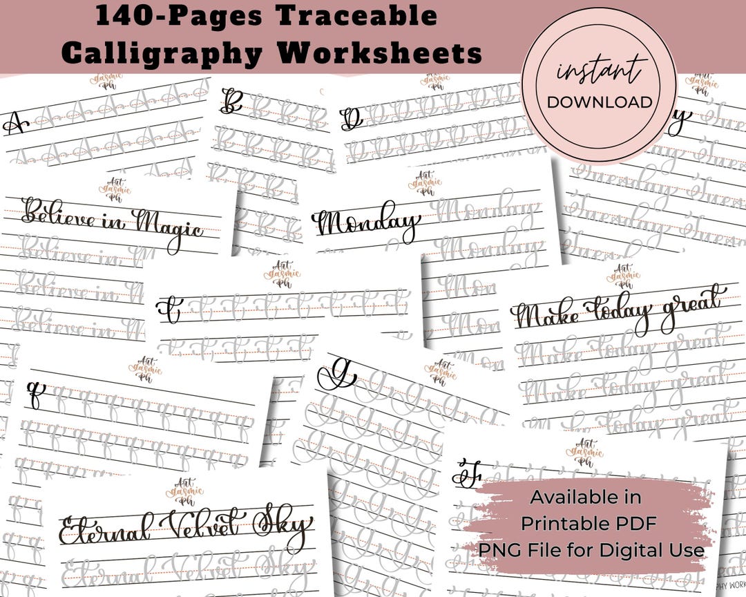 Modern Calligraphy Practice Sheets: Traceable Lettering Guide (PDF, PNG ...