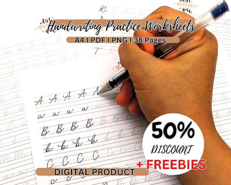 Cursive Handwriting Practice Worksheet: Lettering Workbook (PDF & PNG ...