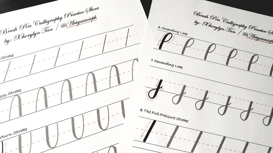 8 Basic Strokes in Calligraphy Worksheet Beginner's Calligraphy Digital ...