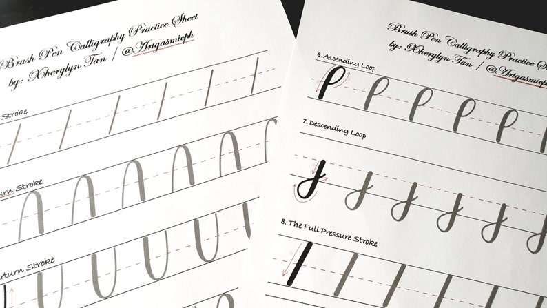 8 Basic Strokes in Calligraphy Worksheet Beginner's Calligraphy Digital ...