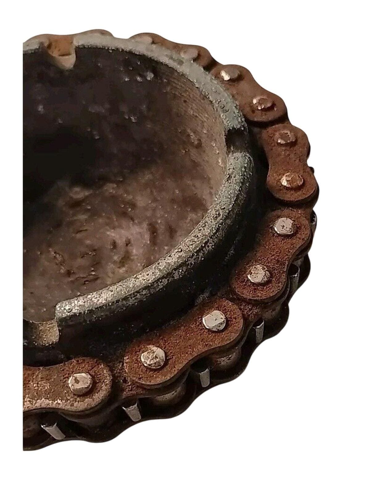 Vintage Bike Chain Metal Ashtray Smoker Motorcycle Biker 4.5" Garage ...