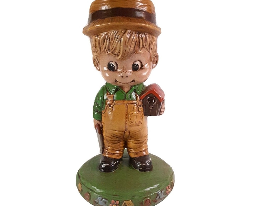 Vintage Ceramichrome Ceramic Figurine Boy in Hat Birdhouse and Saw Made ...