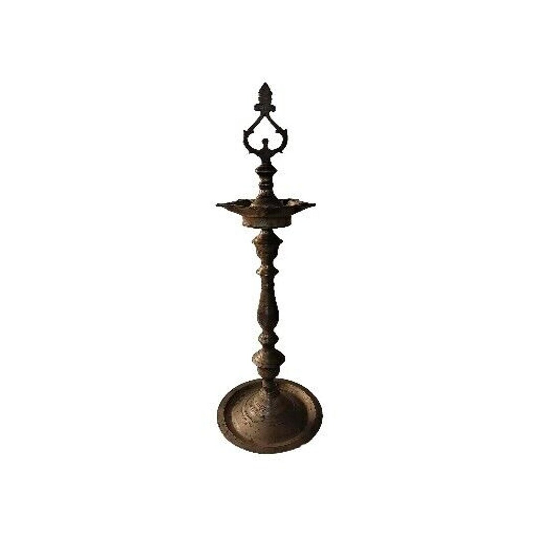 Antique Vintage Brass India Temple Diya Oil Lamp 18.5" Tall-collectible ...