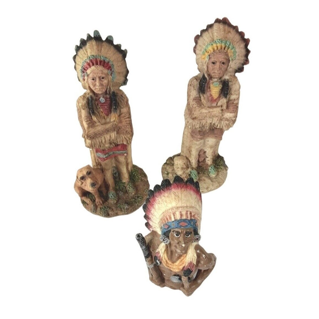 Native American Indian Chief Figure Resin Brave With Dog Lot of 3 - Etsy