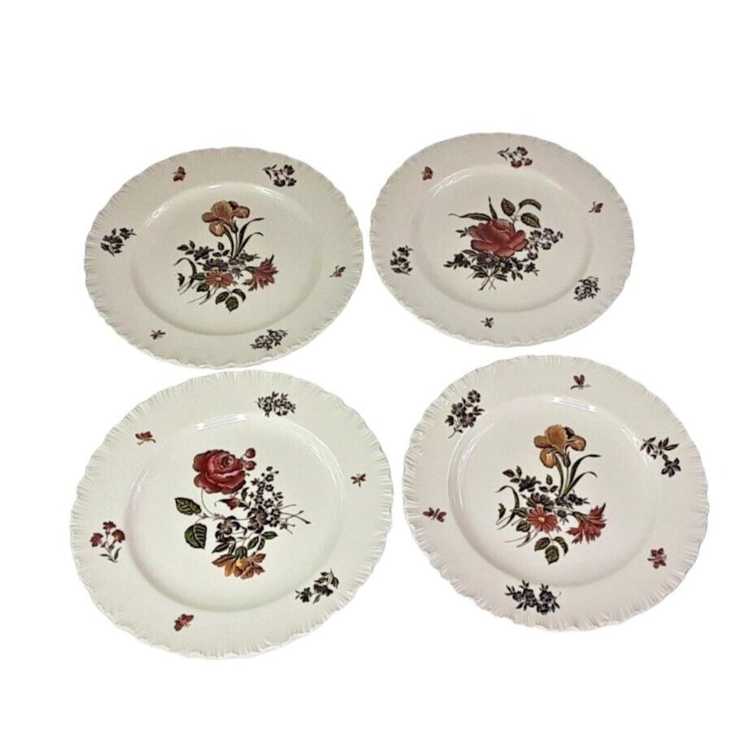 Wedgwood Plates Ceramic Etruria Barlaston Set of 4 White Red Floral ...