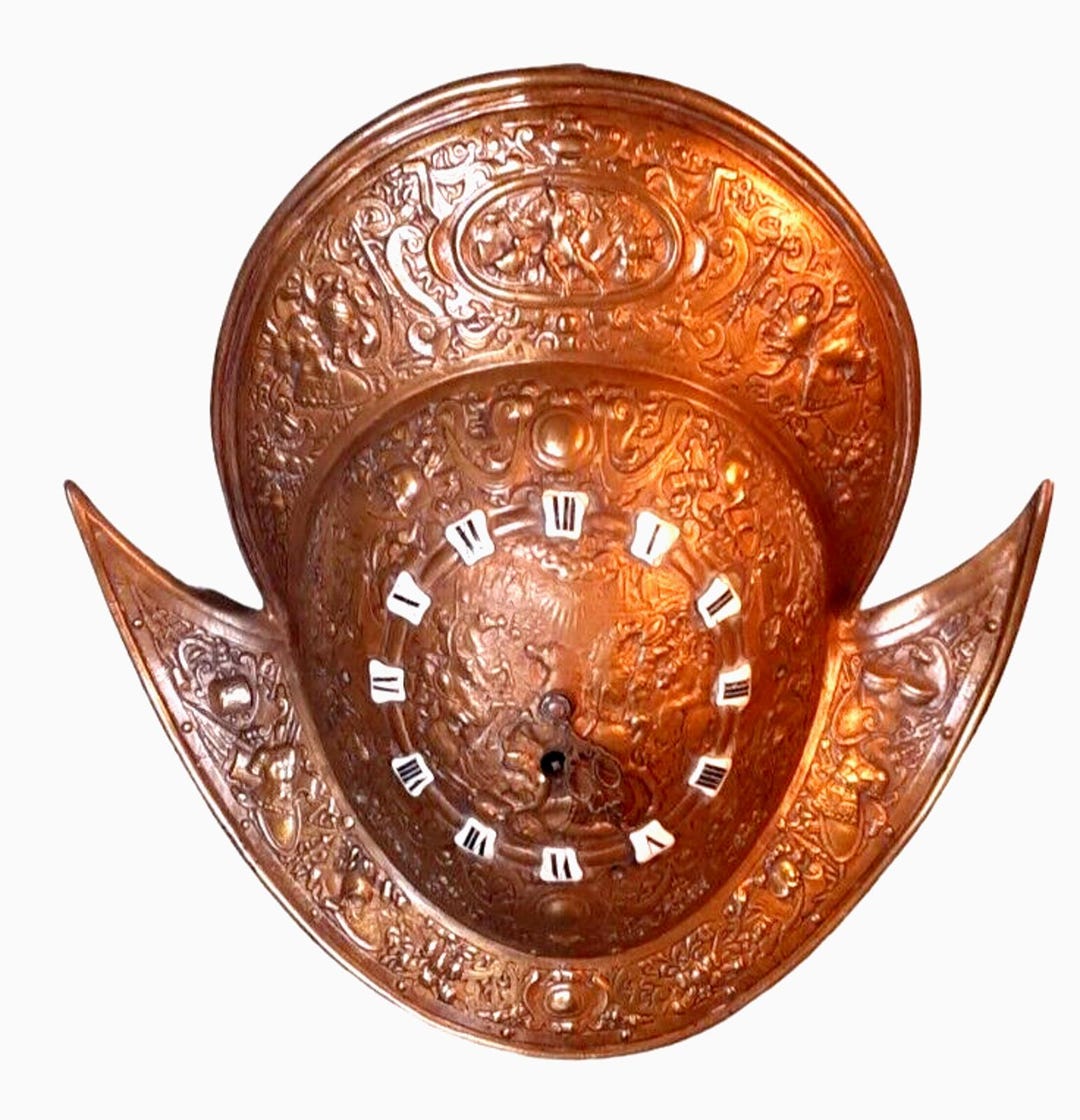 Vintage MCM Bronze Medieval Spanish Wall Clock Conquistador Helmet ...