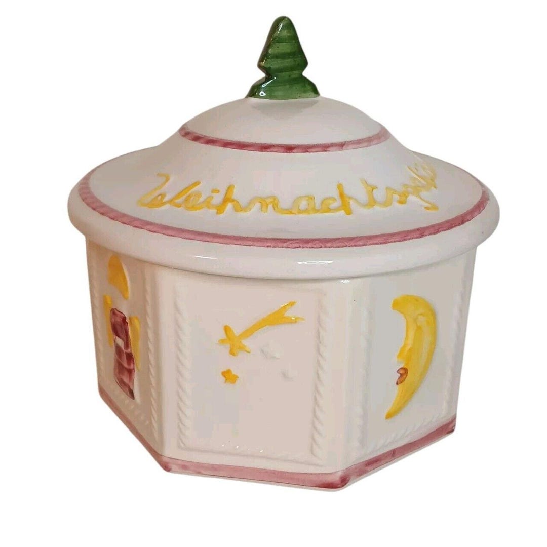 Vintage 1970's German Cookie Jar Weihnachtsgeback White Multicolor ...
